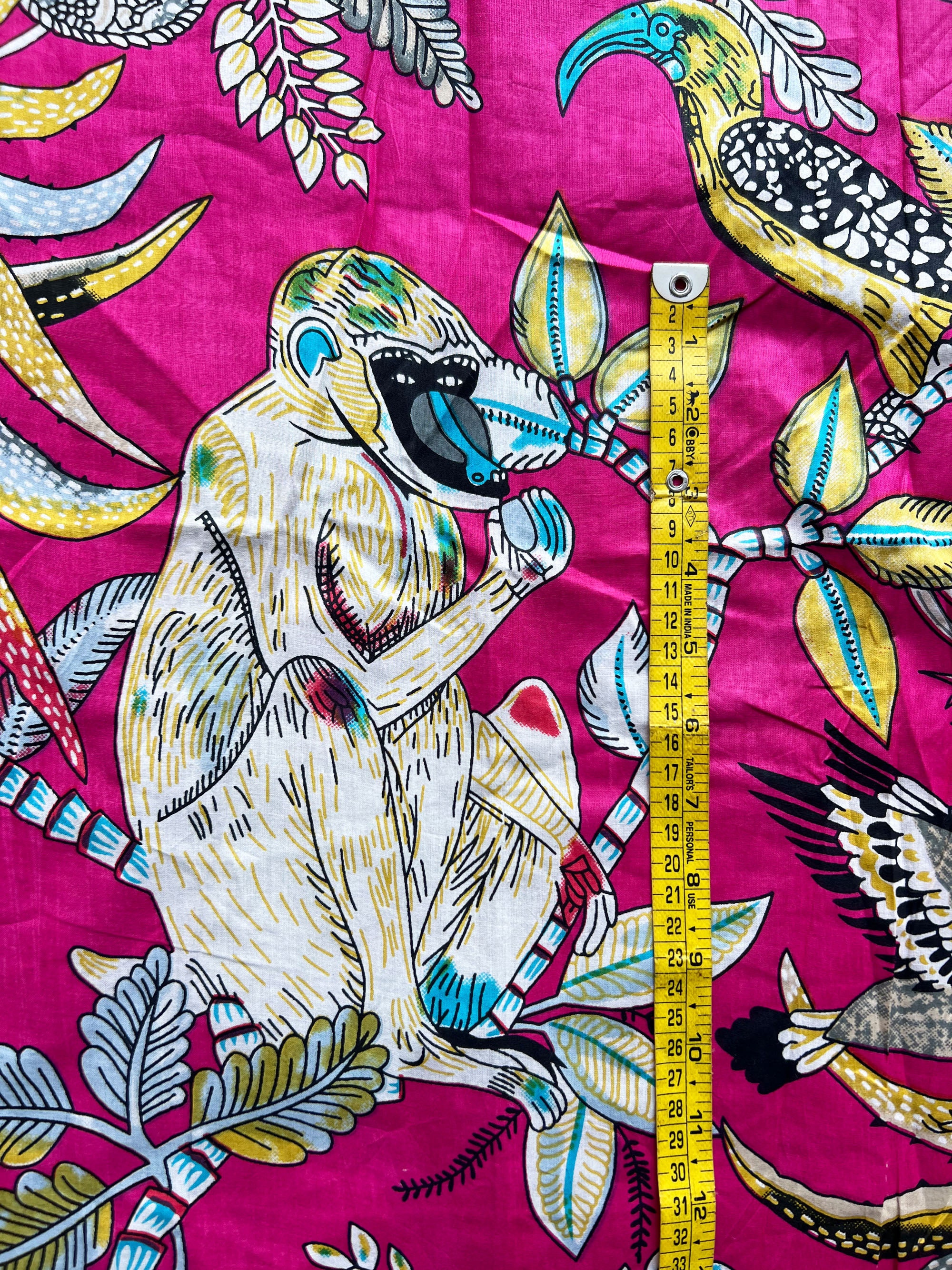 Pink Monkey Print Fabric, Animal Print Fabric, Indian Cotton Fabric ...