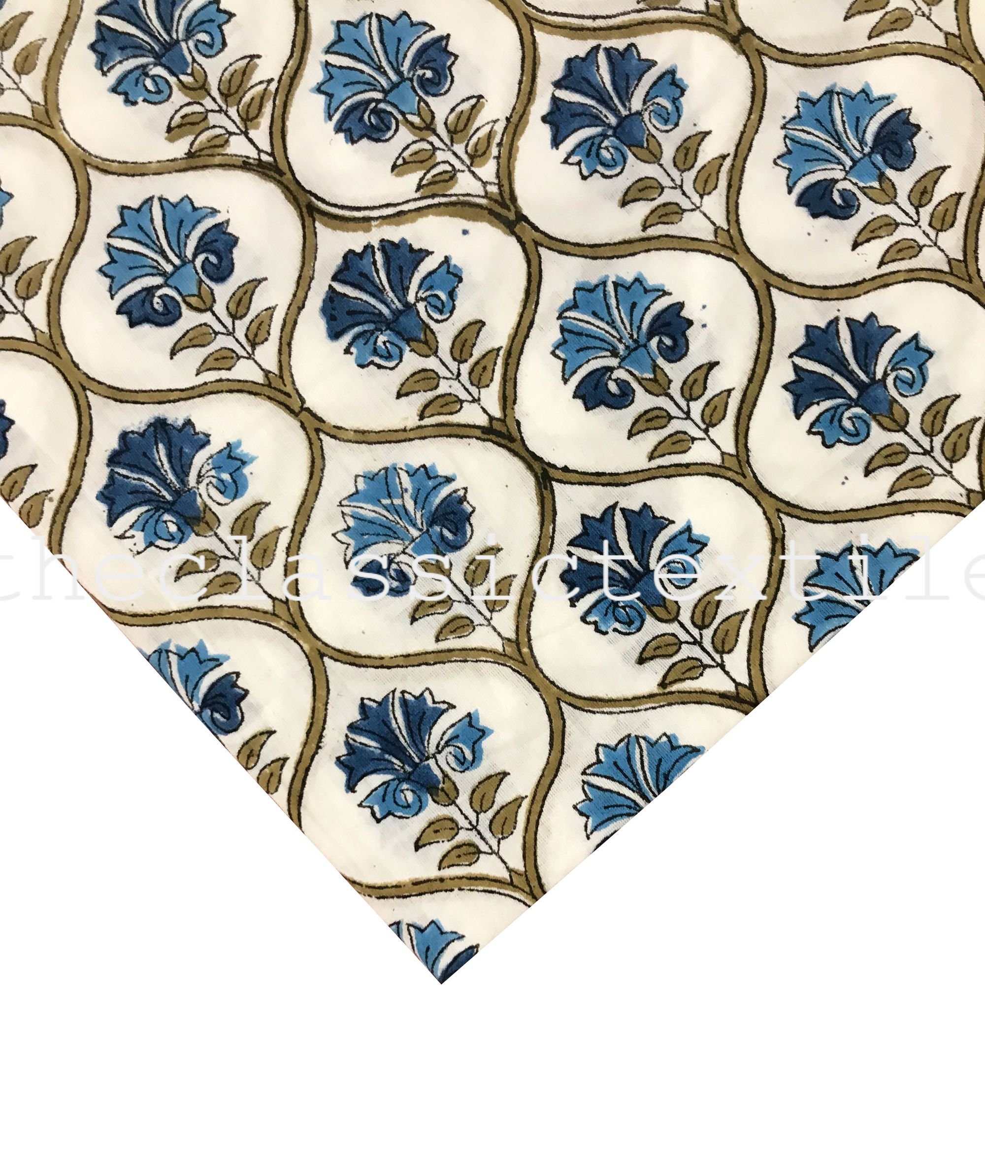 Indian Hand Block Print Fabric, Floral Cotton Fabric, Handmade Fabric ...