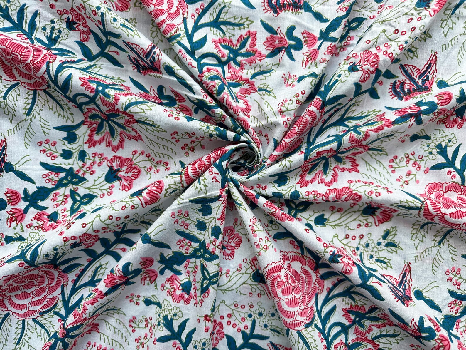 Beautiful Floral Print Block Print Fabric, Indian Cotton Fabric by the ...
