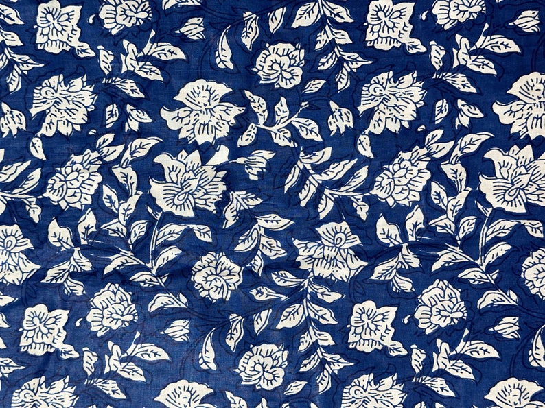 Blue Indian Block Print, Indian Cotton, Hand Stamped Printing by the ...