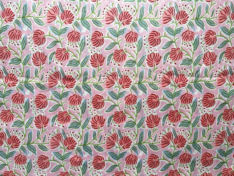 Pink Floral Print Block Print Fabric Indian Cotton Fabric - Etsy
