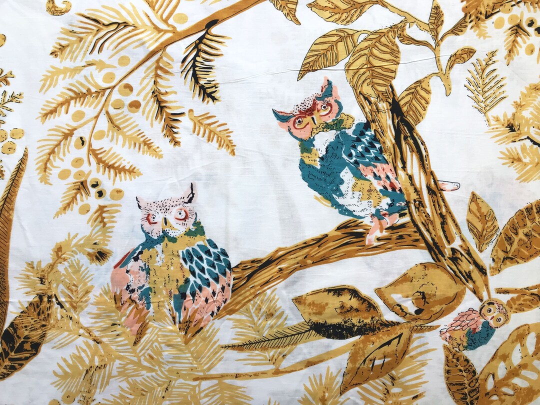 Beautiful Owl Print Cotton Fabric, Bird Print Fabric, Indian Soft ...