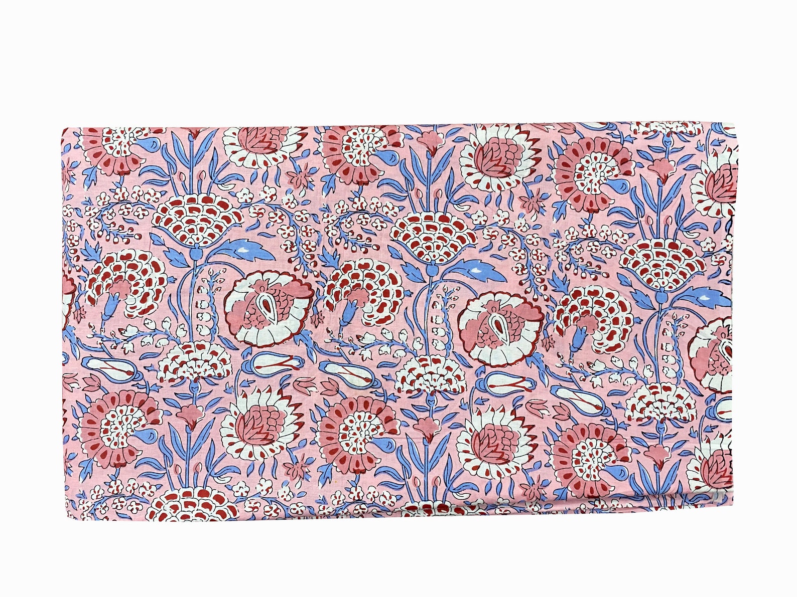 Pink Floral Print Block Print Fabric, Indian Soft Cotton Fabric by the ...