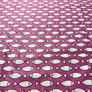 Pink and White Fish Block Print Fabric, Indian Cotton Fabric by the ...