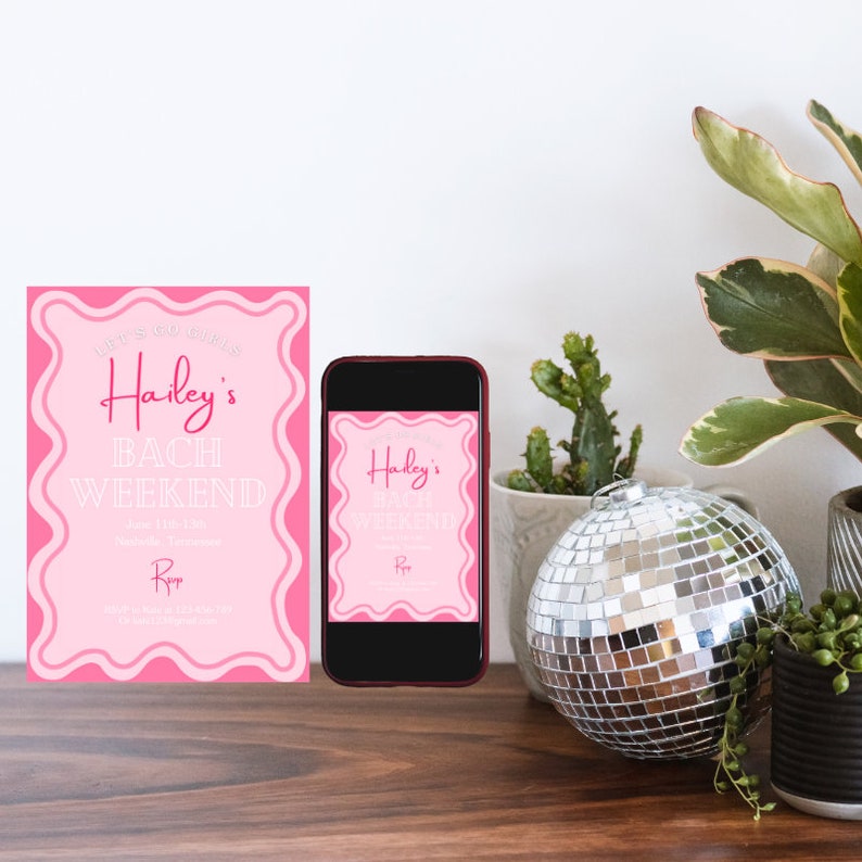 Bachelorette Invitation & Itinerary Template Modern Pink and Red ...