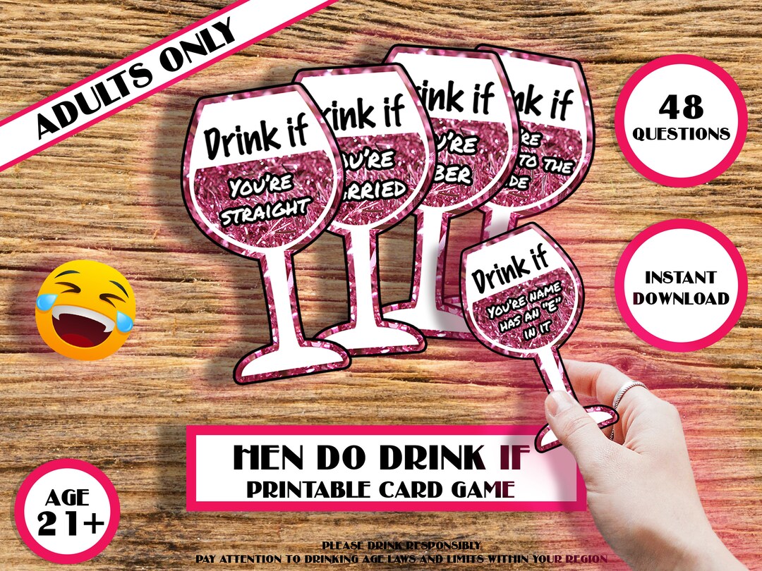 Hen Party Hen Do Drink If Pritable Wine Glass Card Game Bachelorette ...