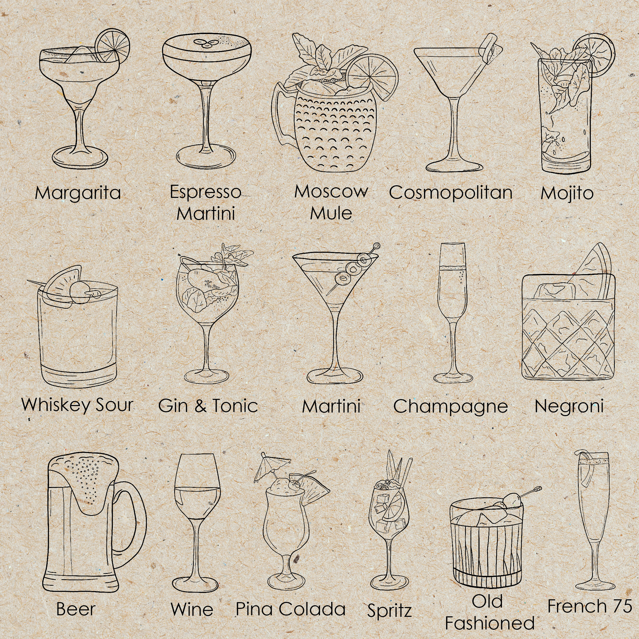 16 Hand Drawn Drink Illustrations | SVG & PNG Files | Cocktail Clip Art ...