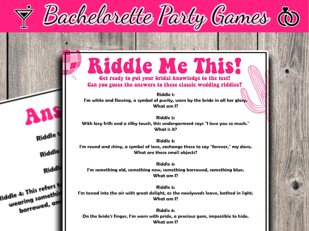 Bachelorette Party Game, Riddle Me This, Bridal Shower Game, Printable ...