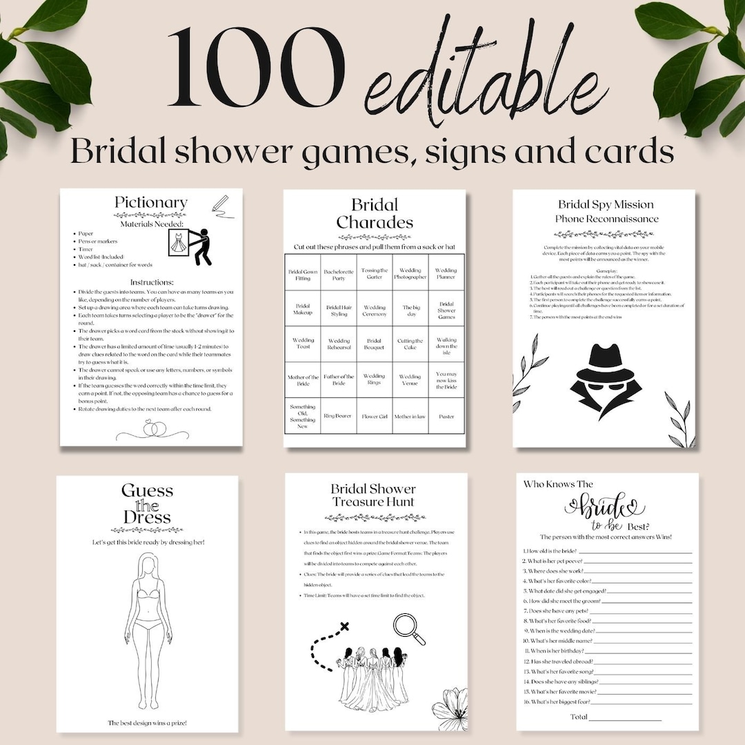 Minimalist Bridal Shower Games Bundle, Modern Game Printable, Editable ...