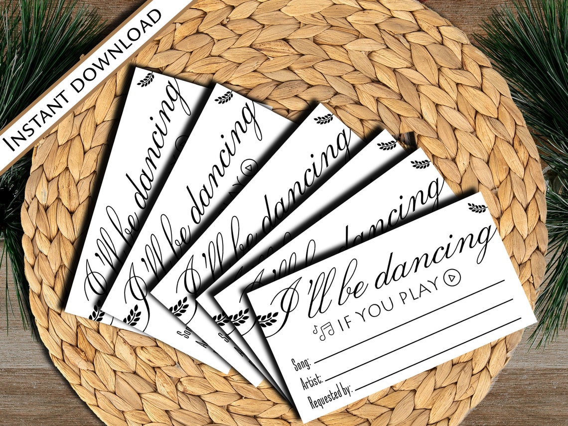 Boho Wedding Song Request Cards , Minimal , I'll Be Dancing, I Promise ...
