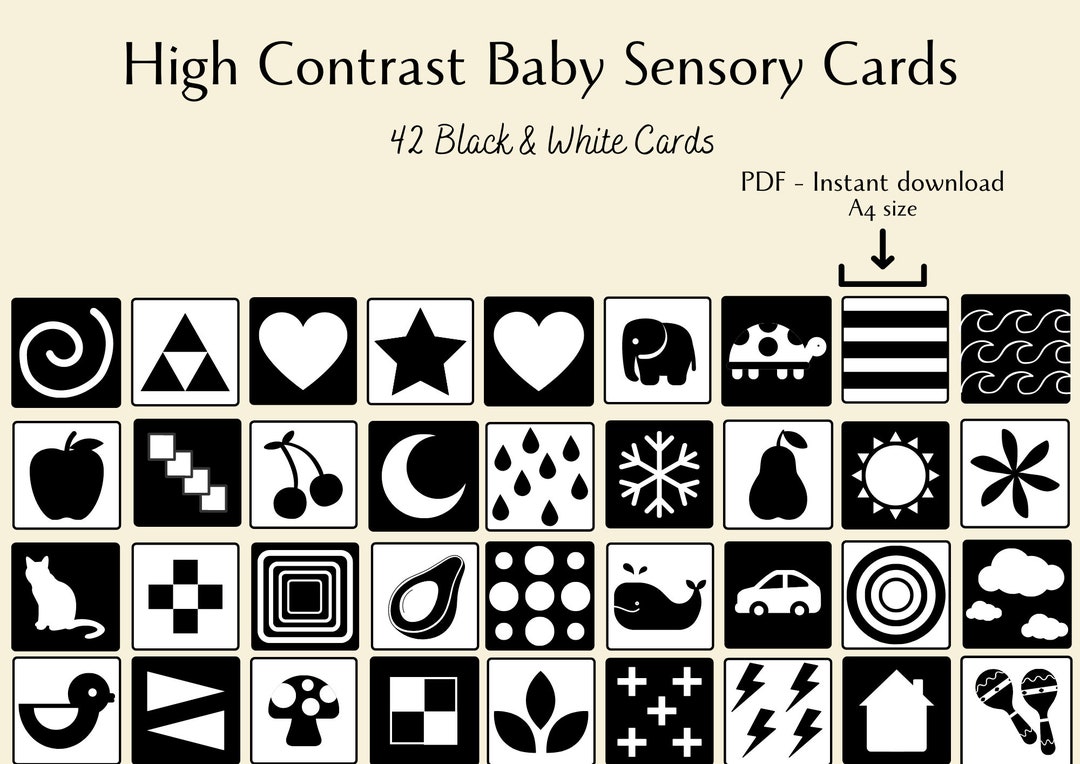 42 Printable Sensory Flashcards, High-contrast Newborn Cards, Visual ...