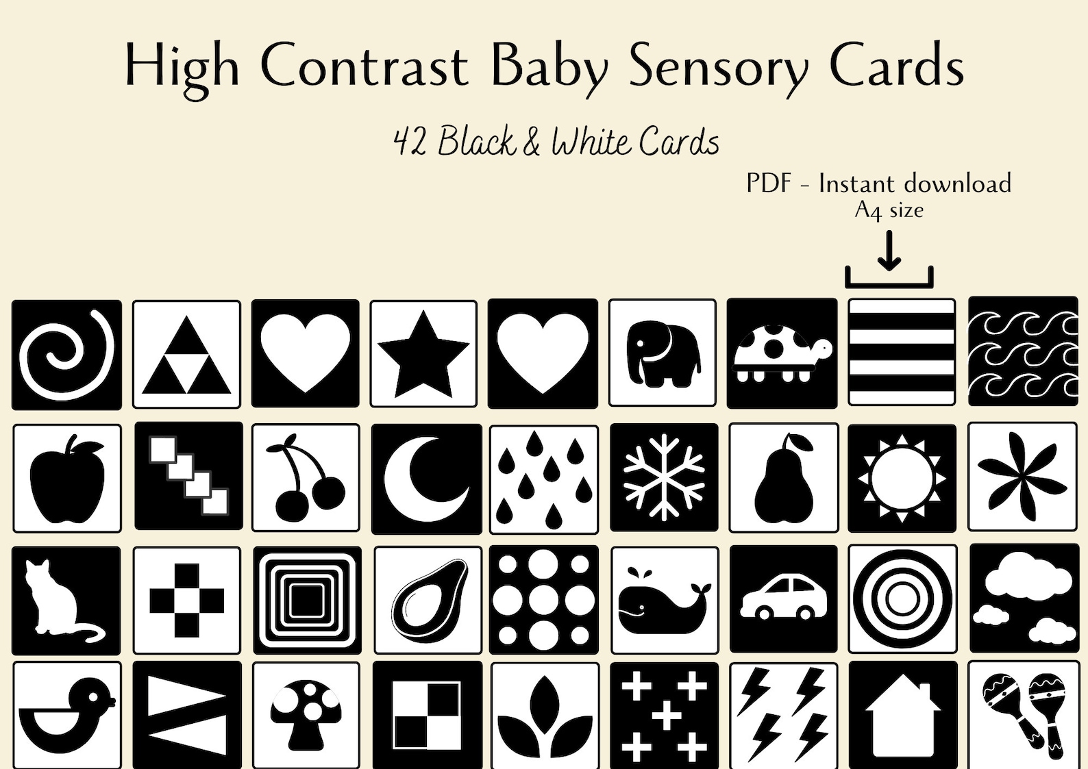 42 Printable Sensory Flashcards High-contrast Newborn Cards - Etsy
