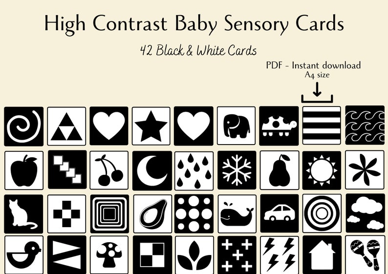 42 Printable Sensory Flashcards, High-contrast Newborn Cards, Visual ...