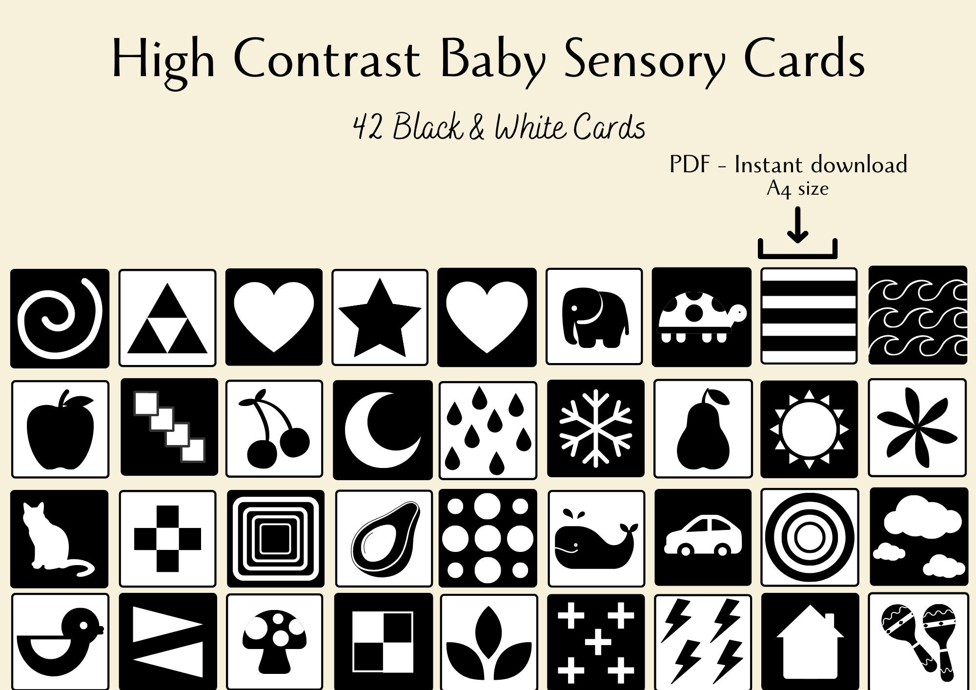 42 Printable Sensory Flashcards High-contrast Newborn Cards - Etsy