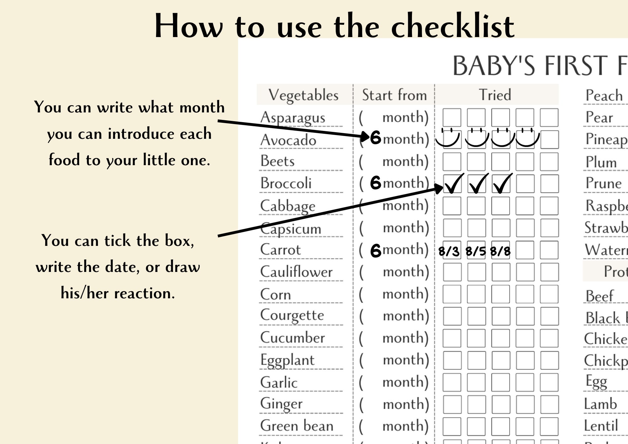 Printable Baby's First Food Checklist, Baby's First Food Tracker, Baby ...
