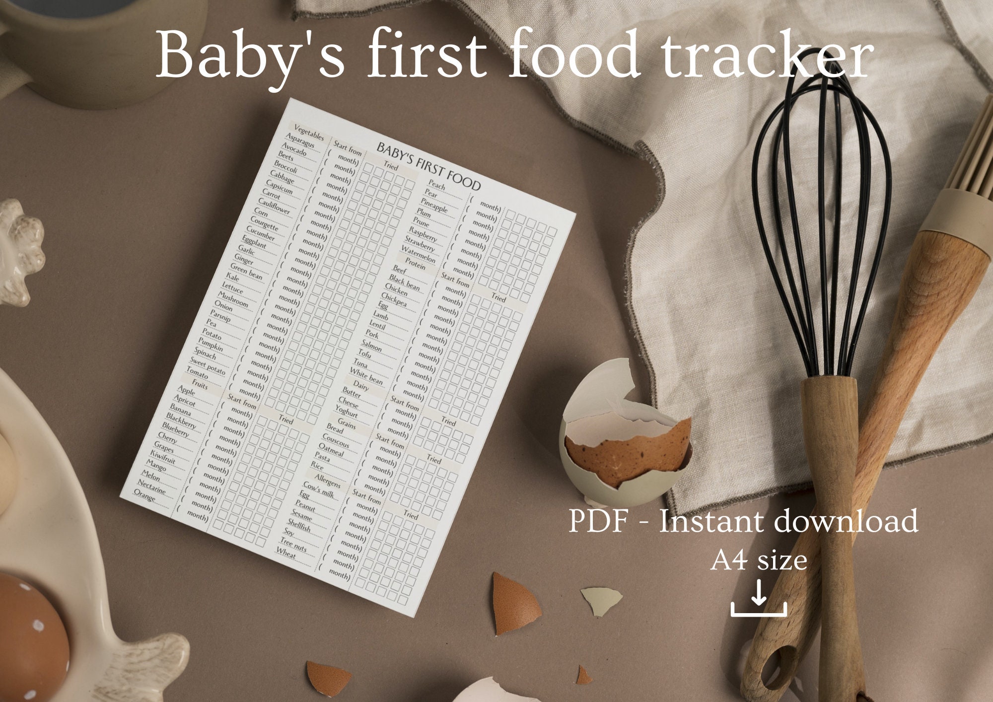 Printable Baby's First Food Checklist, Baby's First Food Tracker, Baby ...