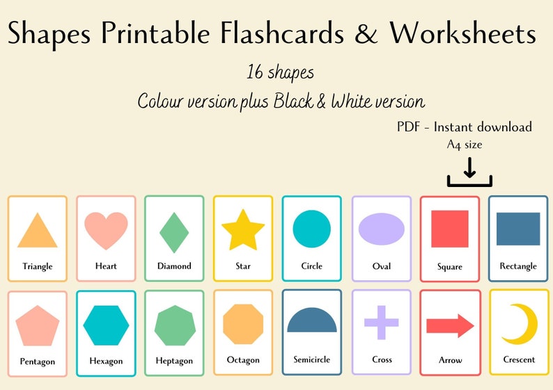 Shapes Flashcards, Digital Download, Montessori Material, Preschool ...