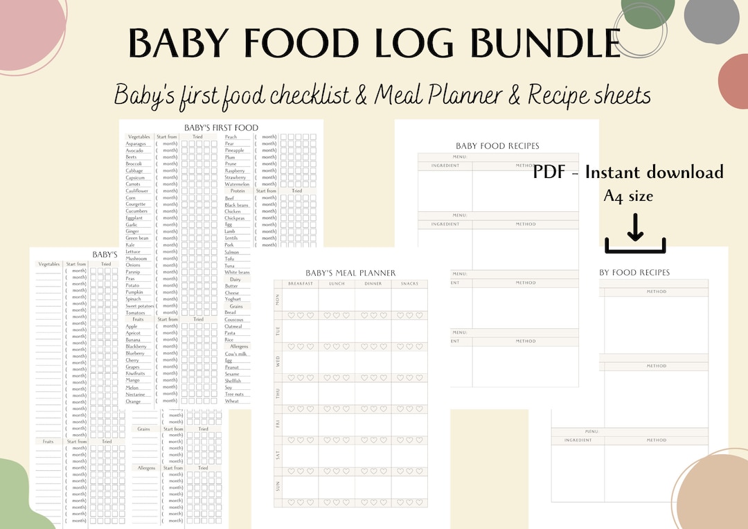 Printable Baby's First Food Log Bundle, Baby's First Food Checklist ...