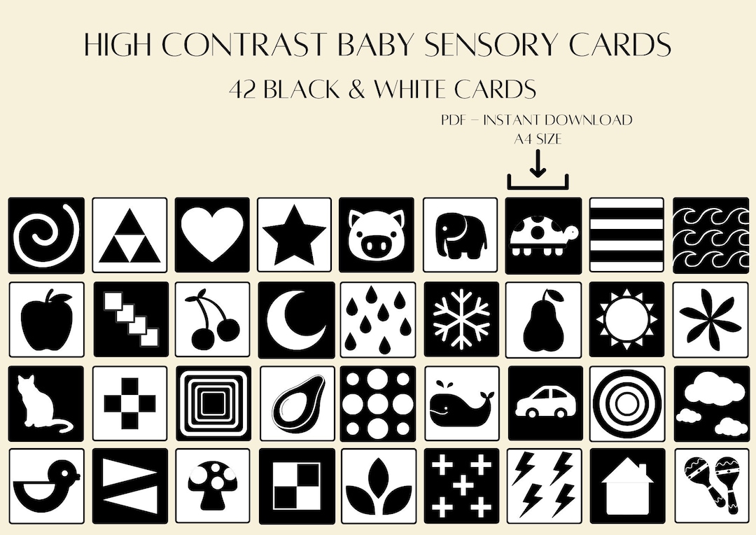 42 Printable Sensory Flashcards, High-contrast Newborn Card, Visual ...