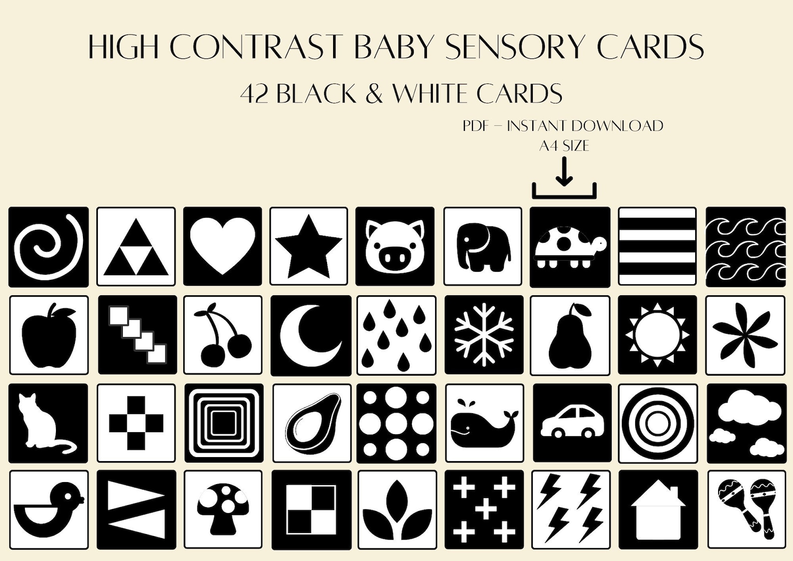 42 Printable Sensory Flashcards, High-contrast Newborn Card, Visual ...