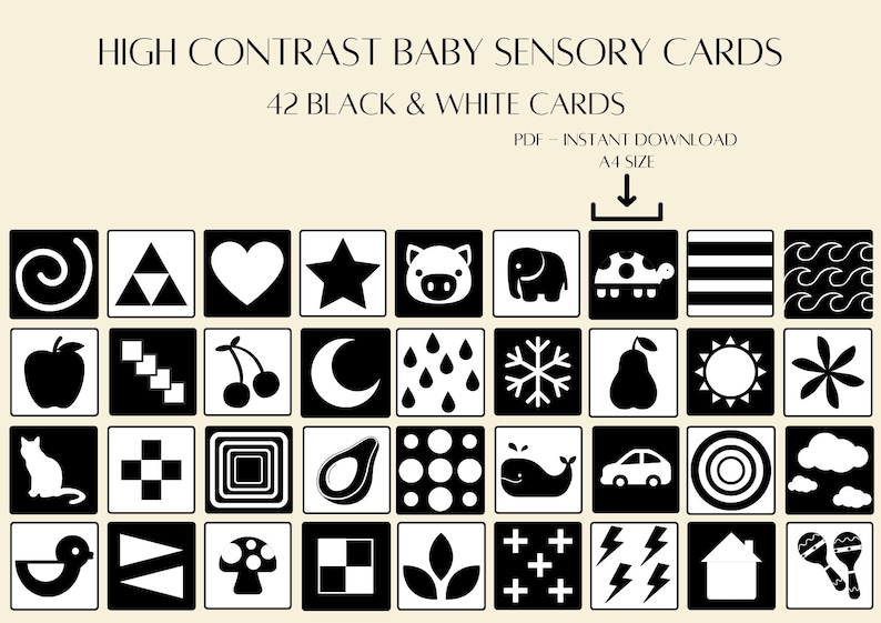 42 Printable Sensory Flashcards, High-contrast Newborn Card, Visual ...