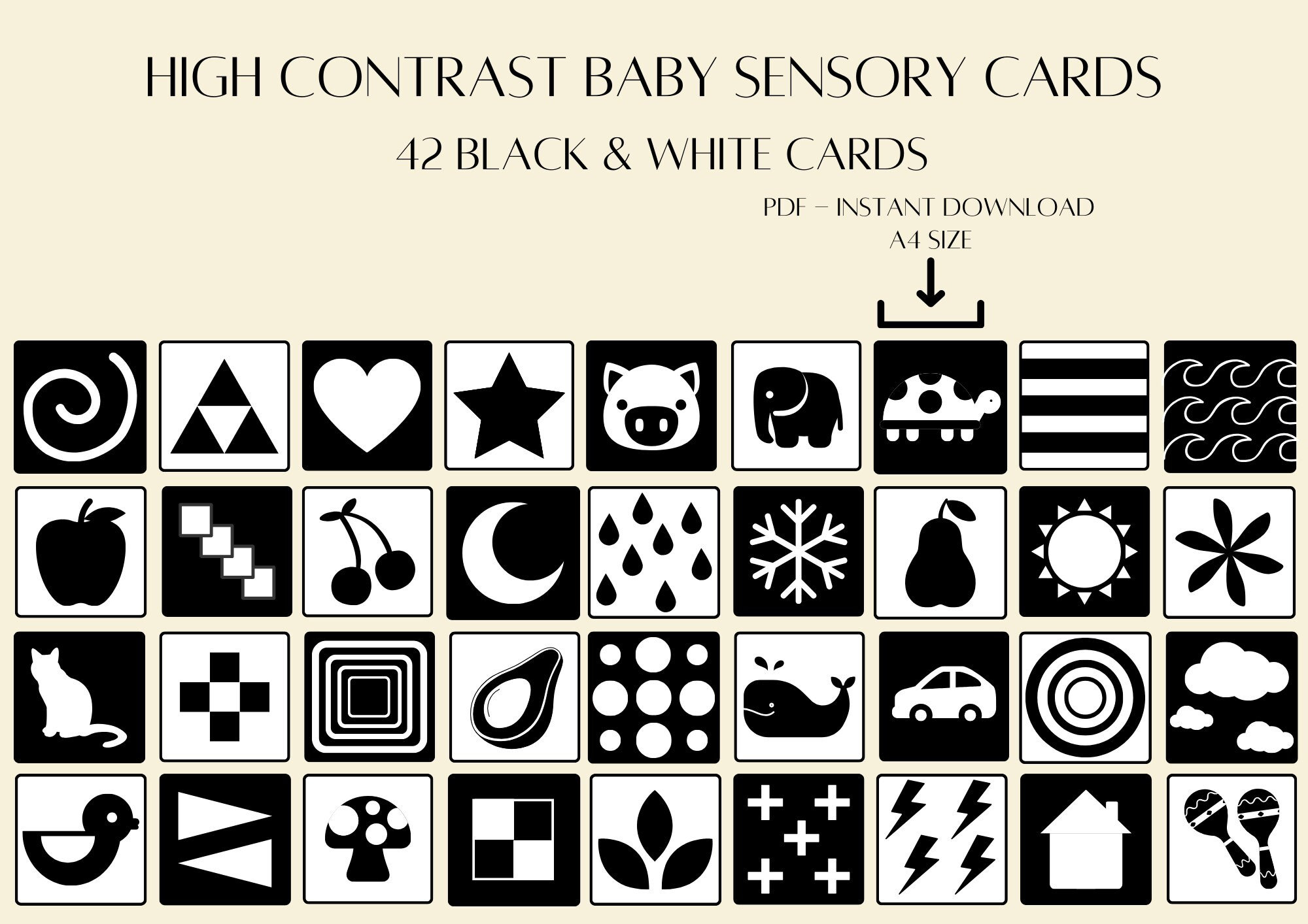 42 Printable Sensory Flashcards, High-contrast Newborn Card, Visual ...