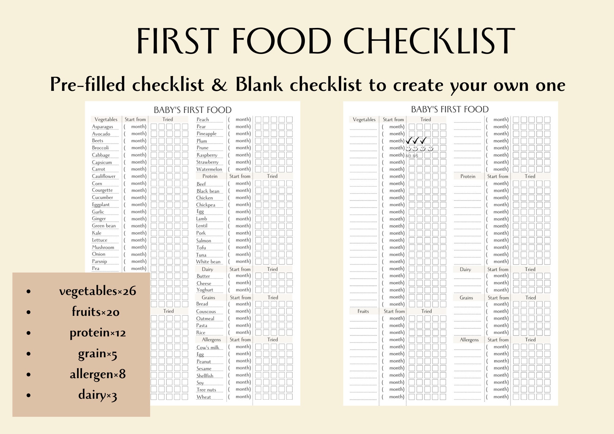 Printable Baby's First Food Log Bundle, Baby's First Food Checklist ...
