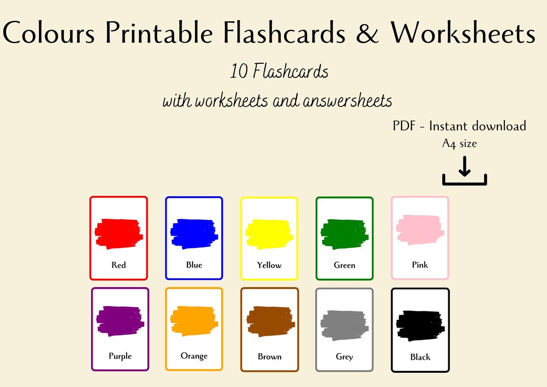 Colours Flashcards, Digital Download, Montessori Material, Preschool ...