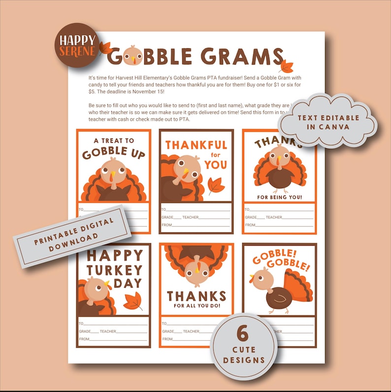 Gobble Grams Digital Download Thanksgiving Candy Gram Template for ...