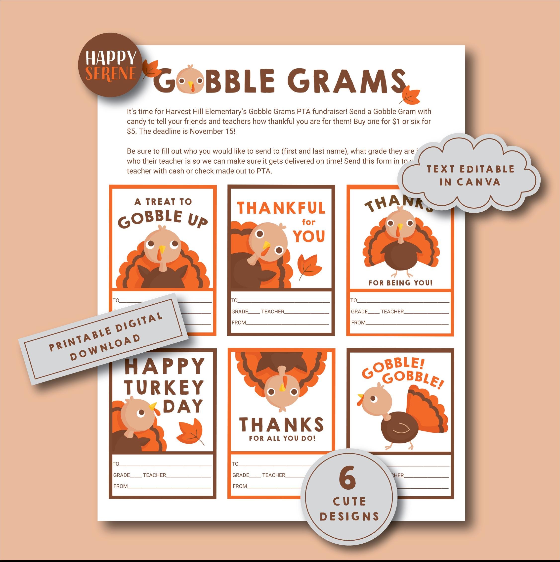Gobble Grams Digital Download Thanksgiving Candy Gram Template for ...