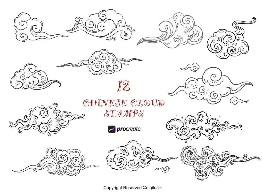 12 Chinese Cloud Stamps for Procreate | Tattoo| Sticker | T-shirt - Etsy