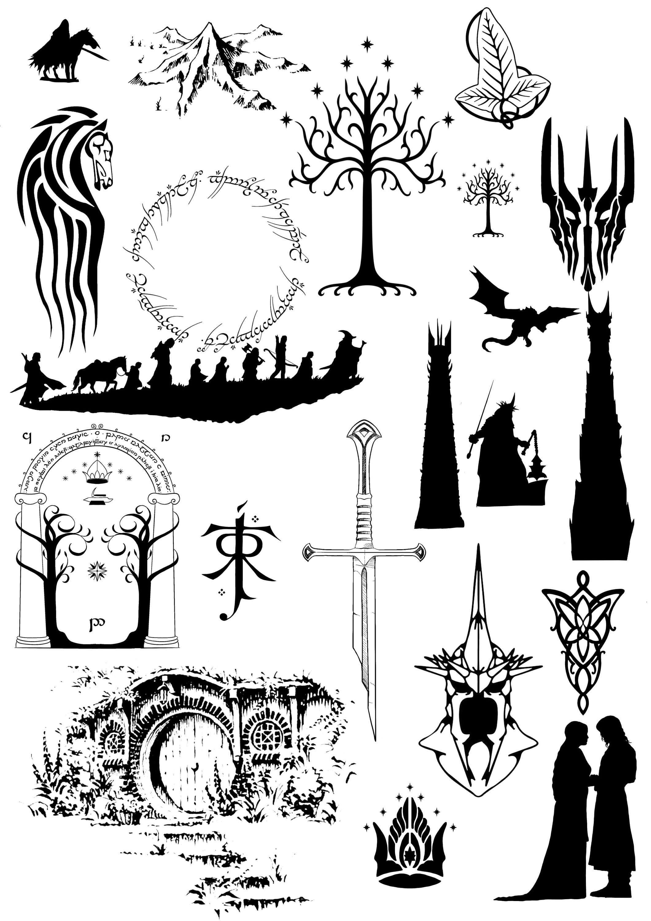 21 Lord of the Rings Symbols Stamps for Procreate Tattoo Sticker T-shirt - Etsy
