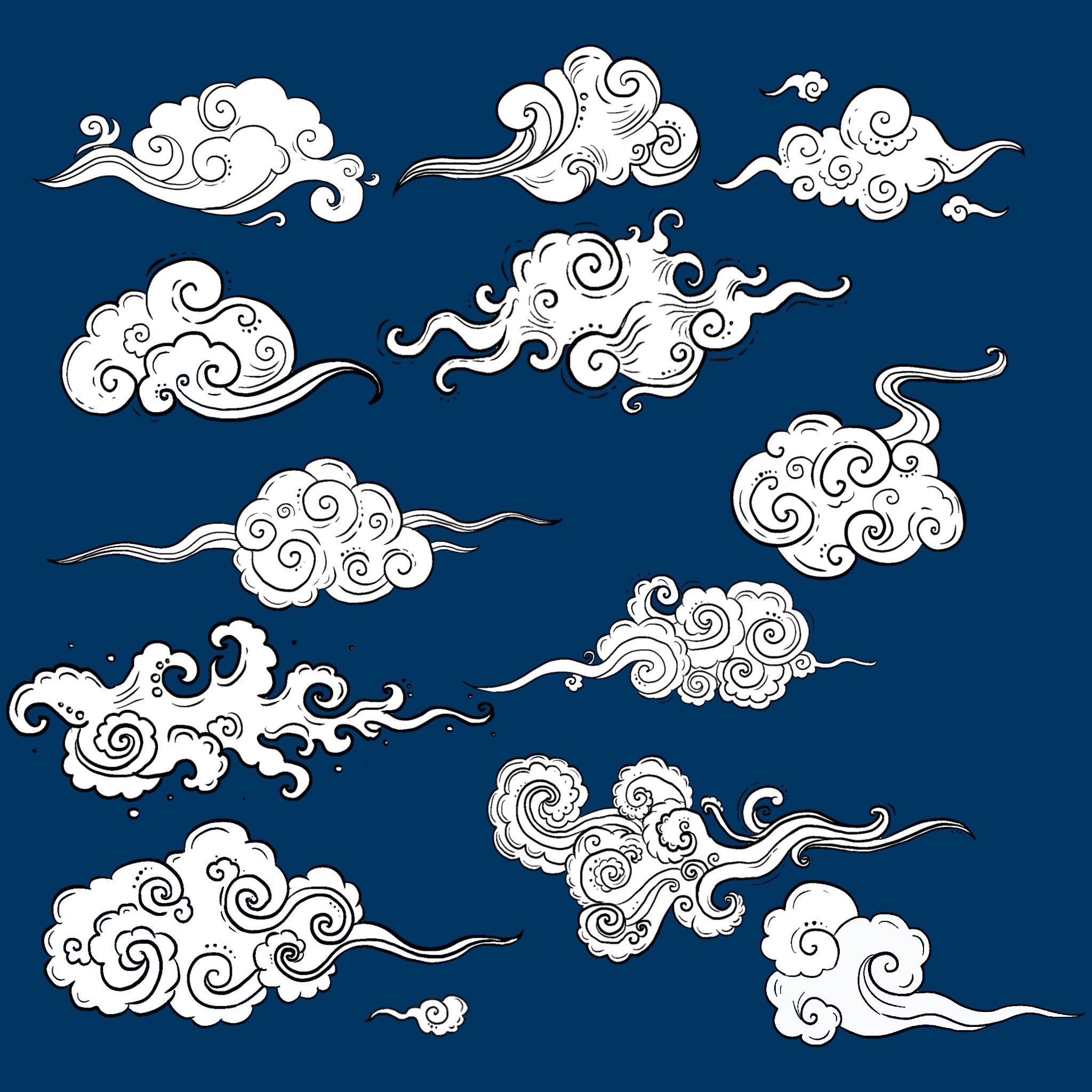 12 Chinese Cloud Stamps for Procreate | Tattoo| Sticker | T-shirt - Etsy