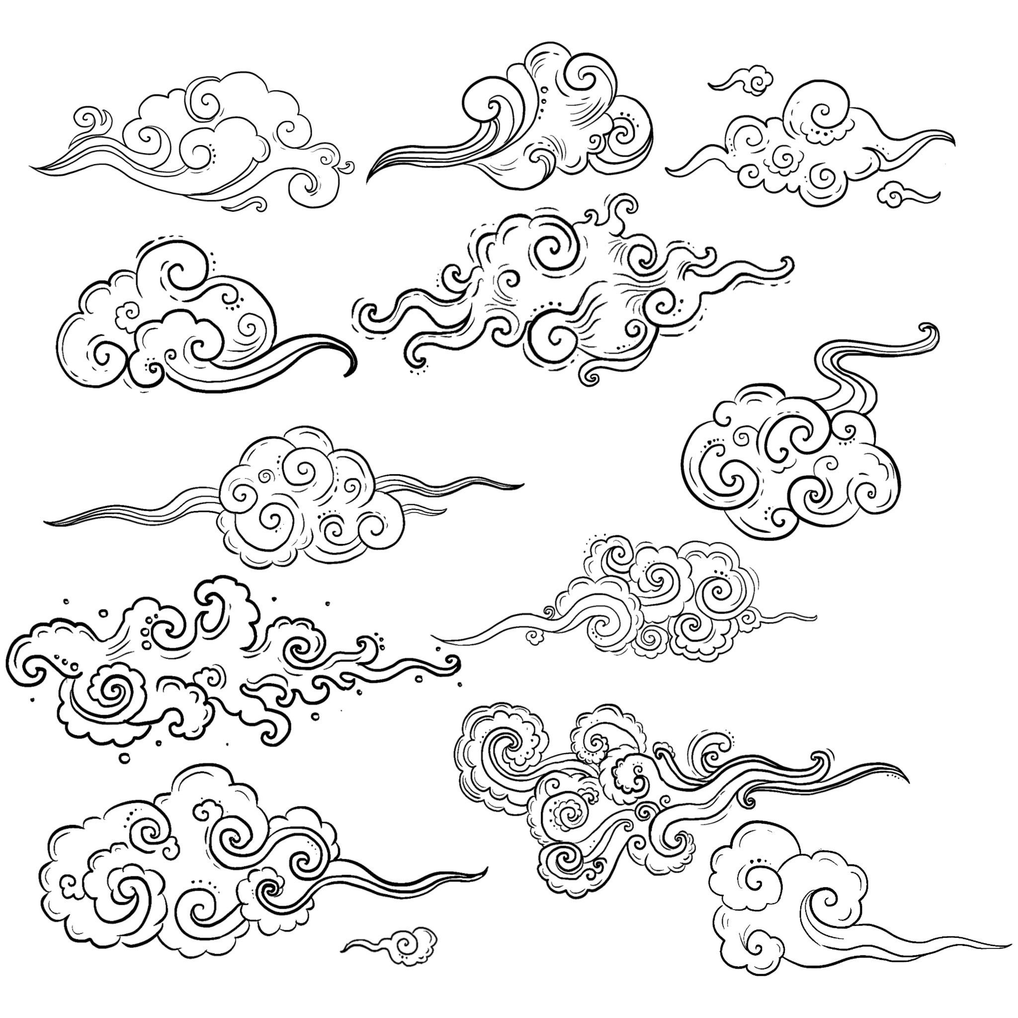 12 Chinese Cloud Stamps for Procreate | Tattoo| Sticker | T-shirt - Etsy