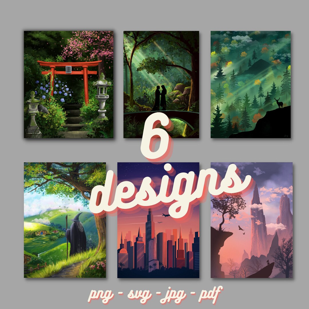 LOTR, City Skyline, the Torii Gate Gallery Wall Art Set of 6 Digital ...