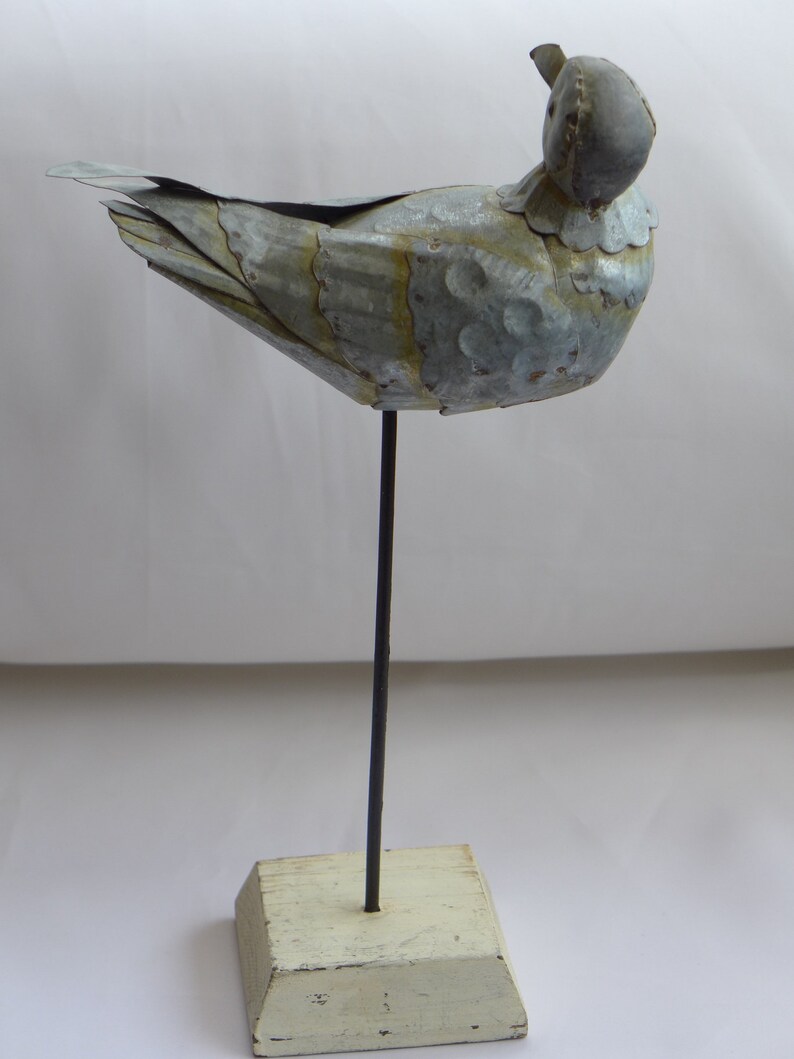 Vintage Folk Art Galvanized Bird Statue With Stand - Etsy