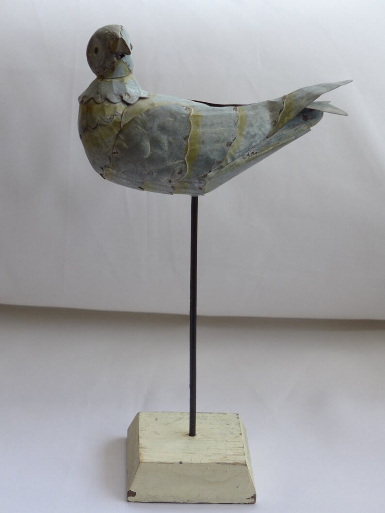 Vintage Folk Art Galvanized Bird Statue With Stand - Etsy