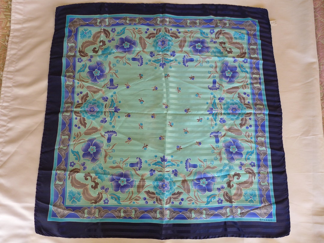Vakko 100% Silk Scarf Shades of Blue Floral Print - Etsy