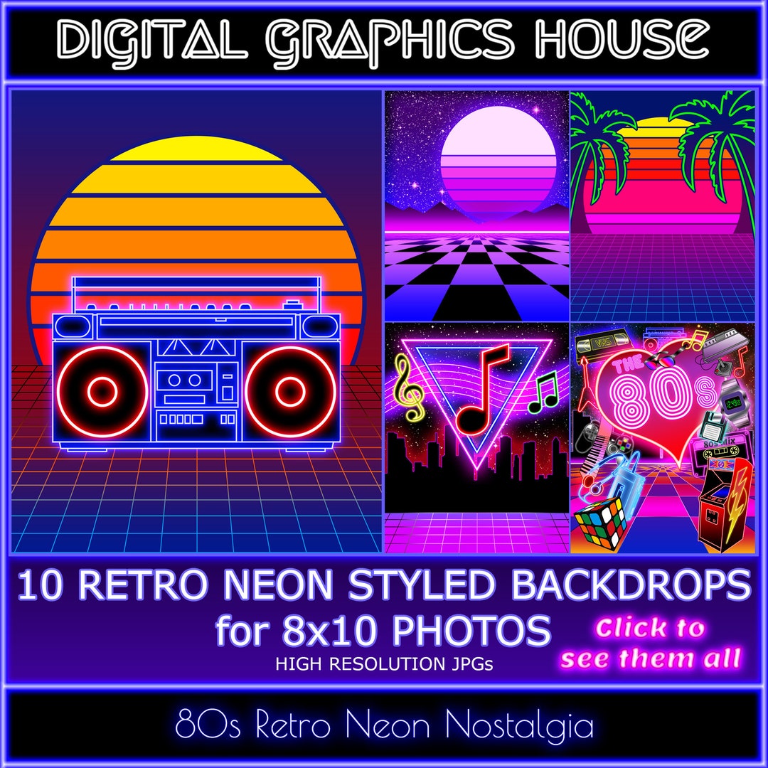 Retro Neon 8x10 Digital Photo Backdrops, Instant Digital Download, Fun ...