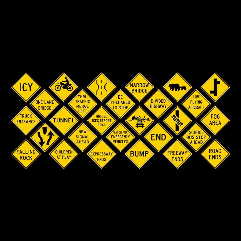 Traffic Warning Signs Clipart: Yellow Road Signs SVG PNG (digital ...