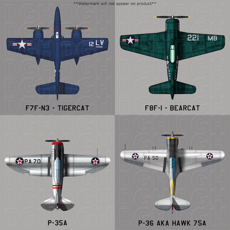 WWII American Fighter Planes PNG: 17 Warplane Graphics (digital ...