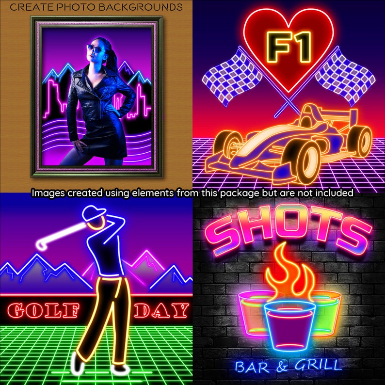 Neon Graphics PNG Bundle: 74 High-resolution Elements (digital Download ...