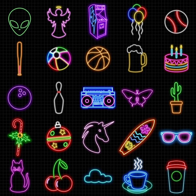 Neon Graphics: 91 High-resolution Pngs (300 DPI) (digital Download) - Etsy
