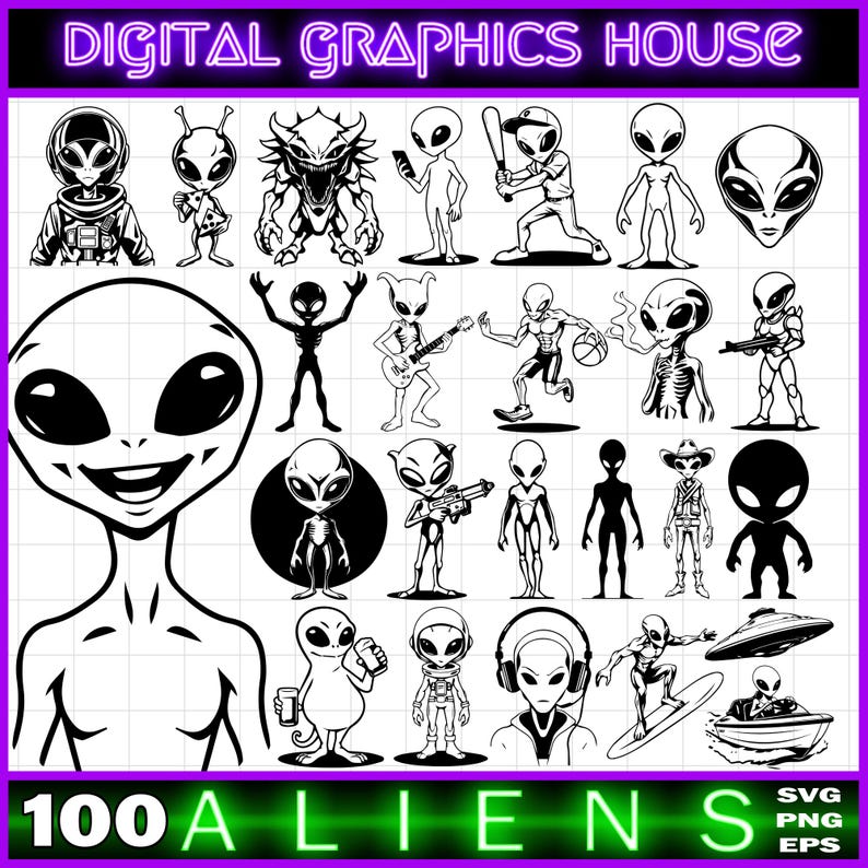 Lots of Aliens in Hi-res PNG, SVG and EPS Formats, Commercial Okay ...