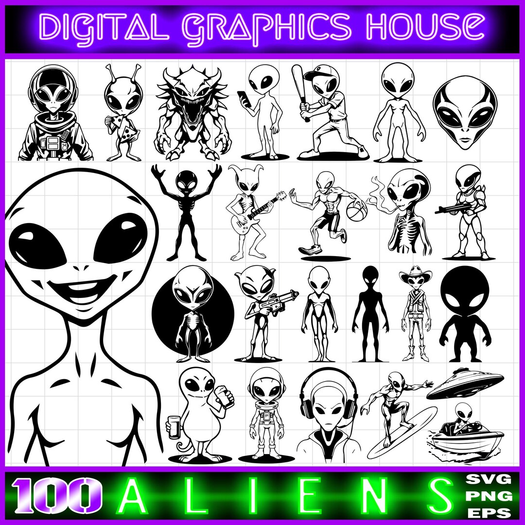 Lots of Aliens in Hi-res PNG, SVG and EPS Formats, Commercial Okay ...