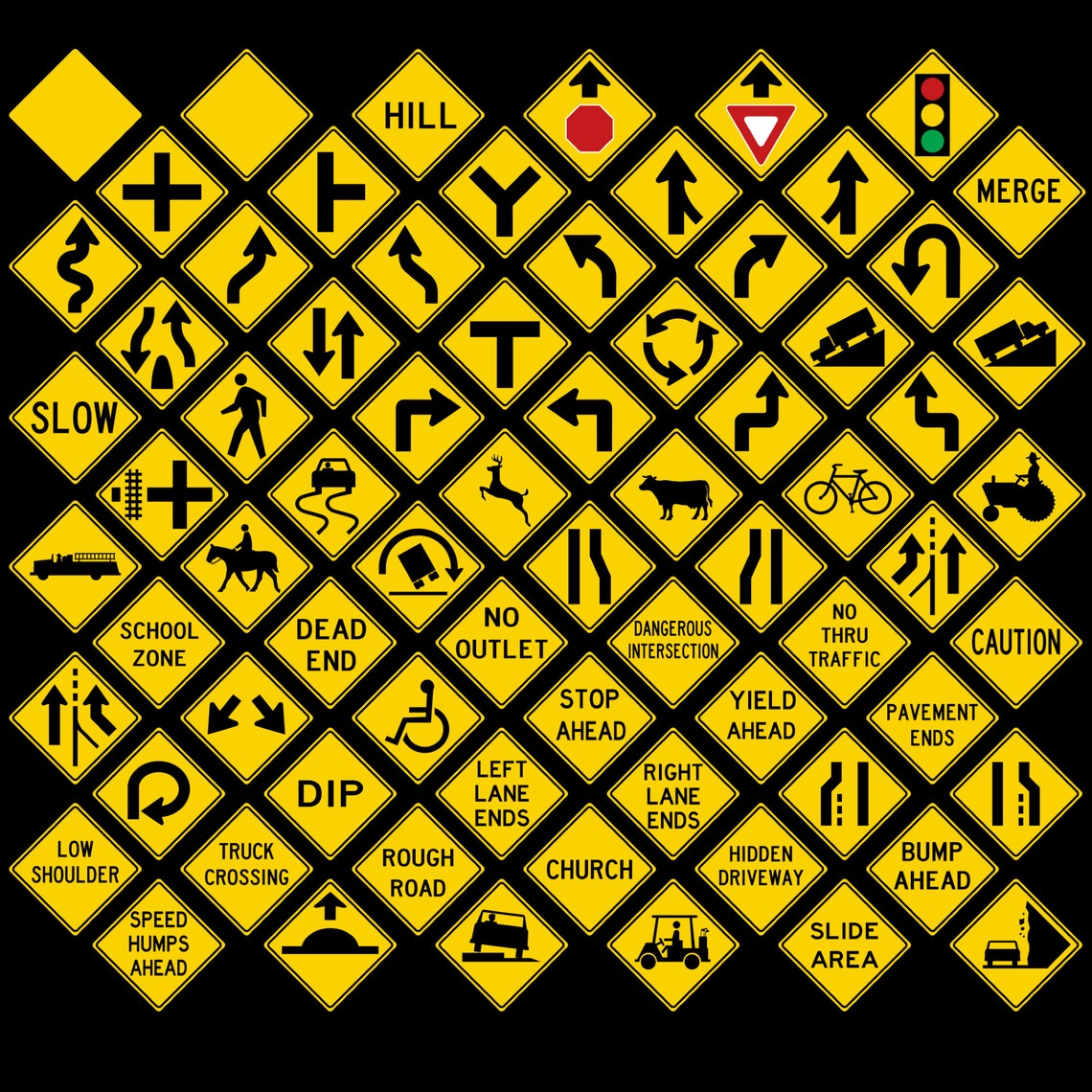 Road Signs Clipart, Warning Signs SVG PNG, Yellow Traffic Signs ...
