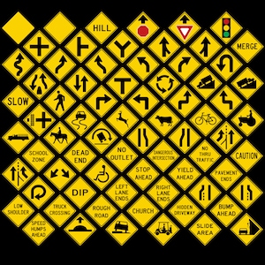 Road Signs Clipart, Warning Signs SVG PNG, Yellow Traffic Signs ...