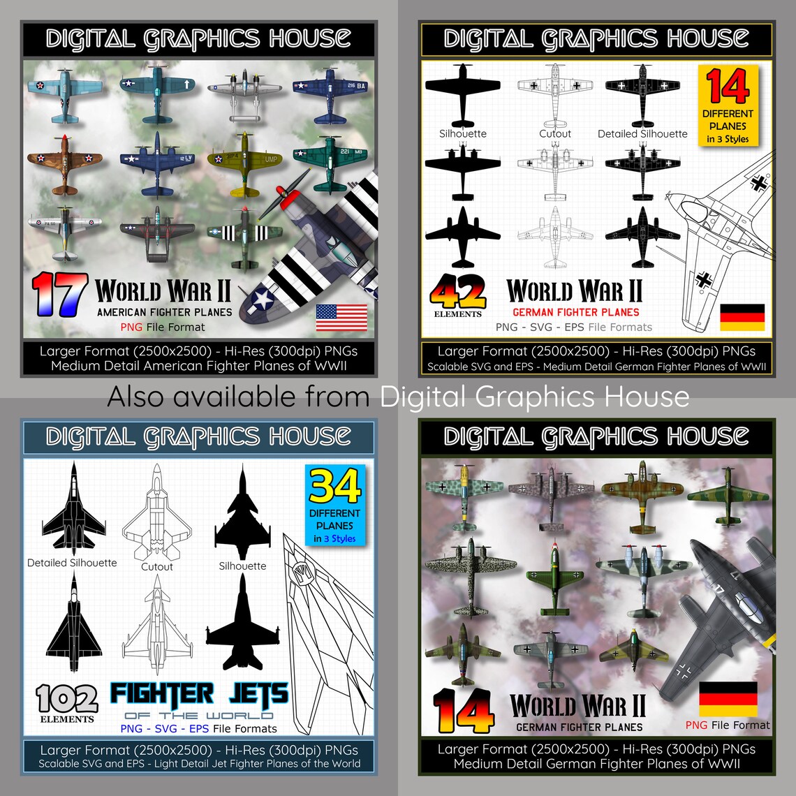 USA Fighter Planes of WWII Vectors, American Warplanes Png, WWII Allied ...