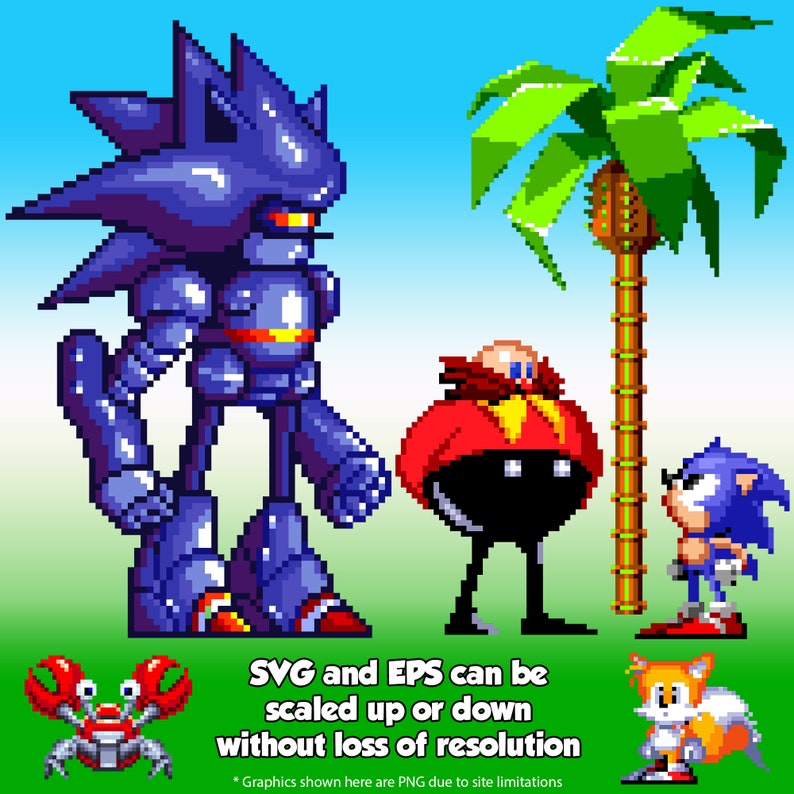 90's Sonic Arcade Elements, Popular Retro Video Game Characters in ...