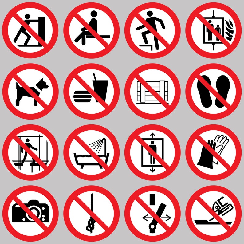 ISO 7010 Signs, ISO Prohibitive Signs, Vector ISO 7010 Sign Art, No ...